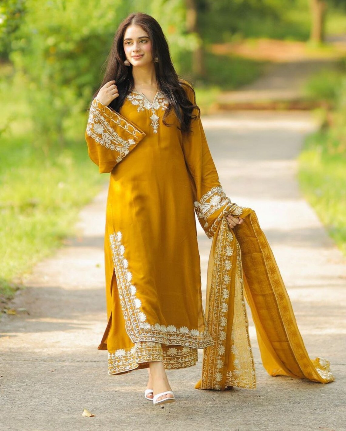 Yellow Color Party Wear Sharara Set With Palazzo Pent Embroidery Work ...