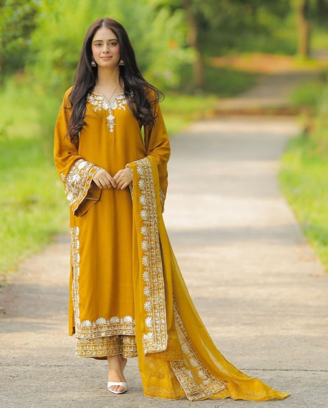 Yellow Color Party Wear Sharara Set With Palazzo Pent Embroidery Work ...