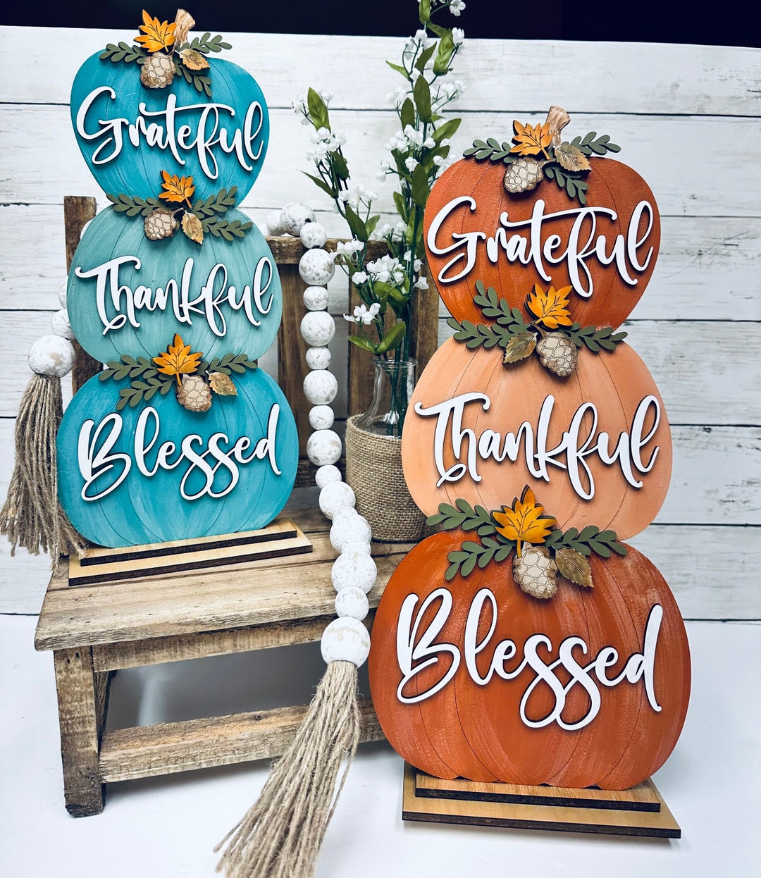 Triple Stacked Pumpkin Shelf Sitter Fall Decor Fall Table Decor Pumpkin ...