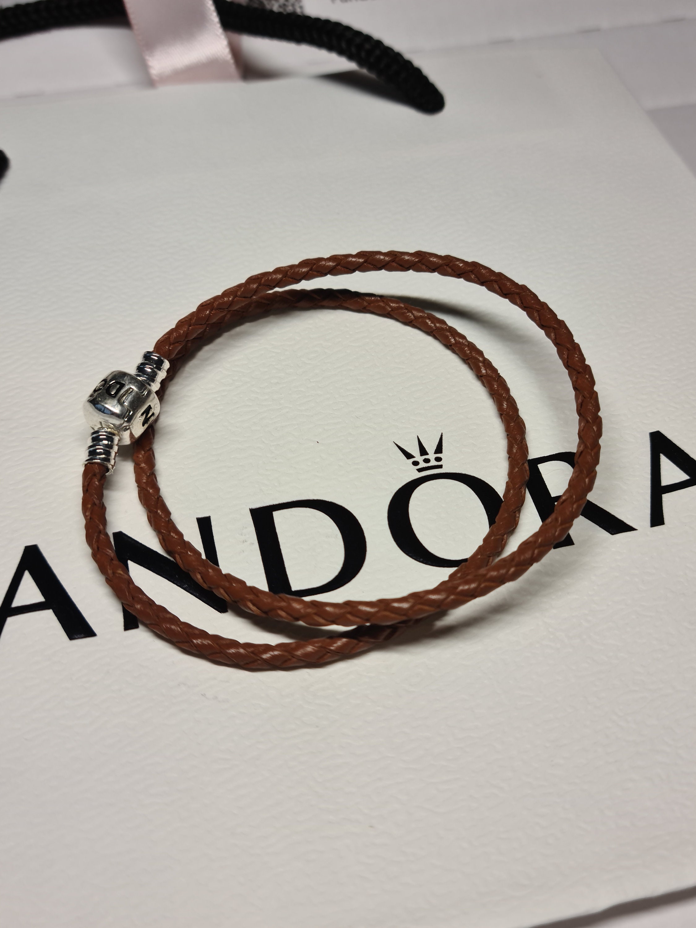 Pandora Brown Woven Leather Bracelet for Pandora Charms With Sterling Silver Clasp. 20cm and ...