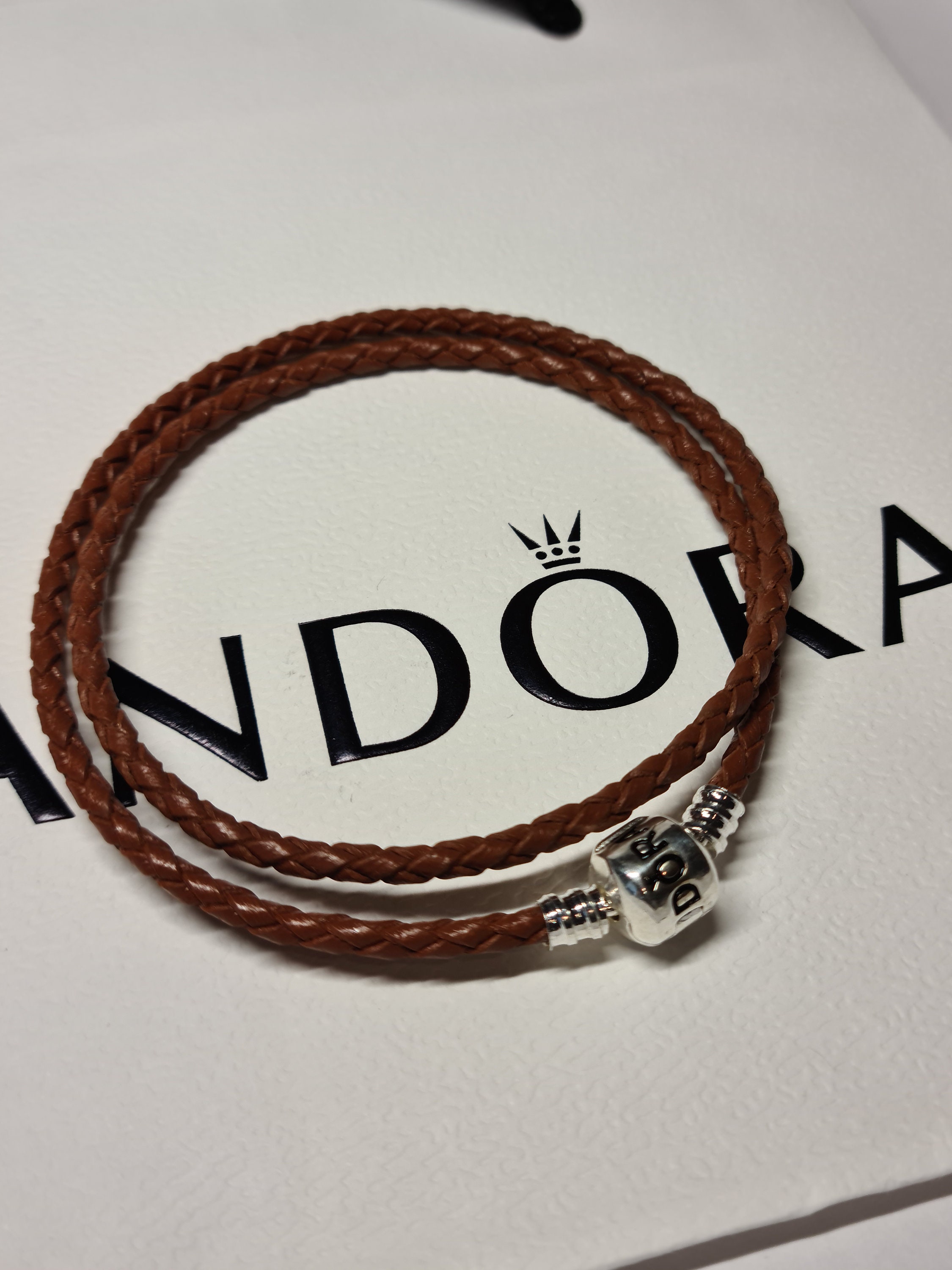 Pandora Brown Woven Leather Bracelet for Pandora Charms With Sterling Silver Clasp. 20cm and ...