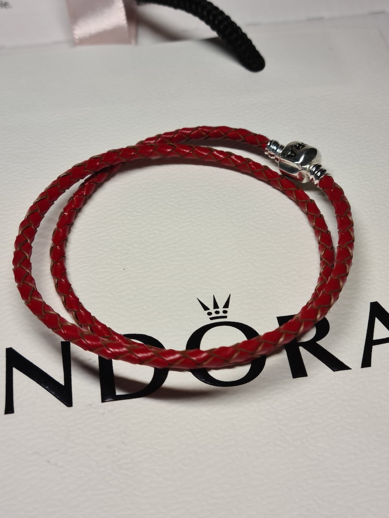 Pandora Red Woven Leather Bracelet for Pandora Charms With Sterling ...