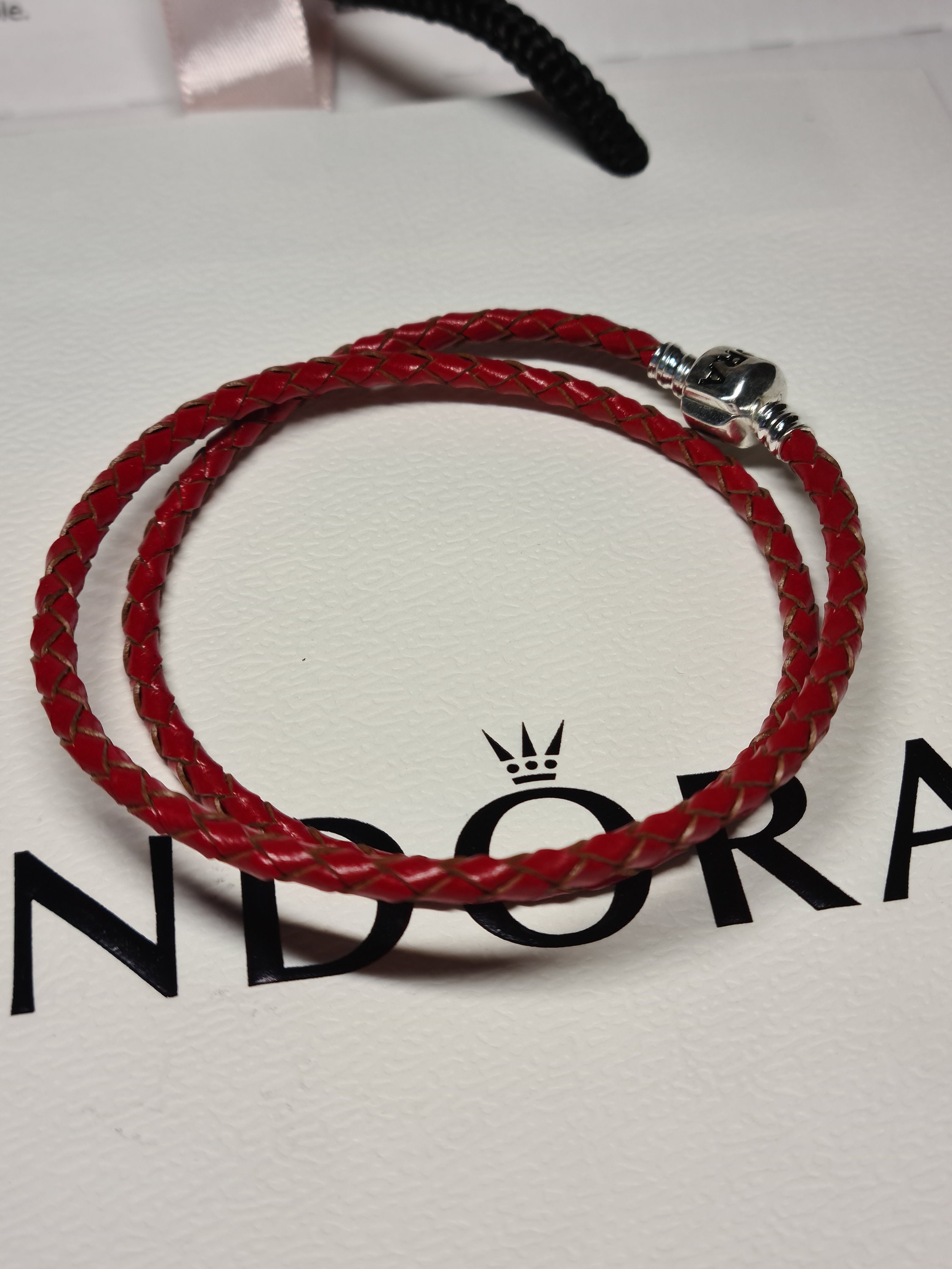 Pandora Red Woven Leather Bracelet for Pandora Charms With Sterling ...