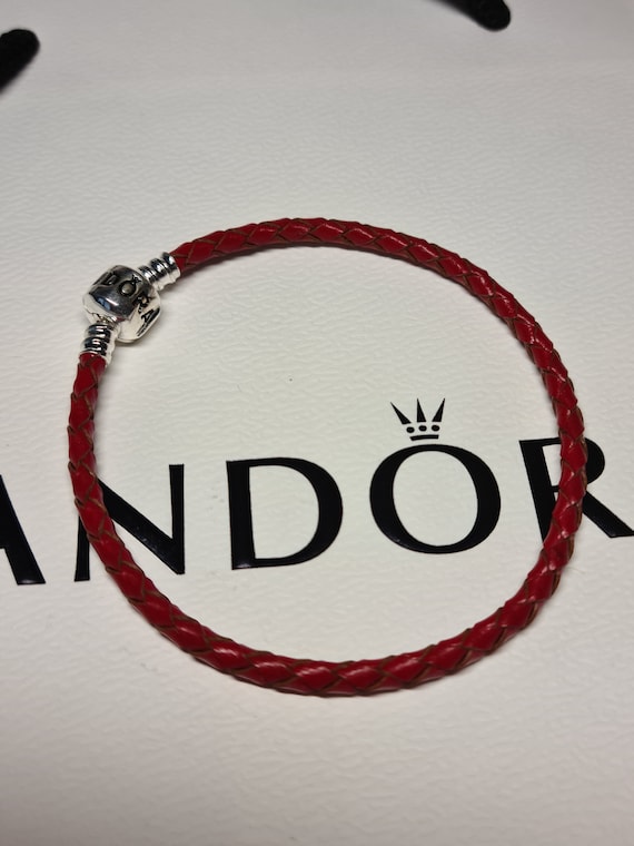 Pandora Red Braided Leather Bracelet for Pandora Charms with Sterling Silver Clasp. 20cm and 40cm