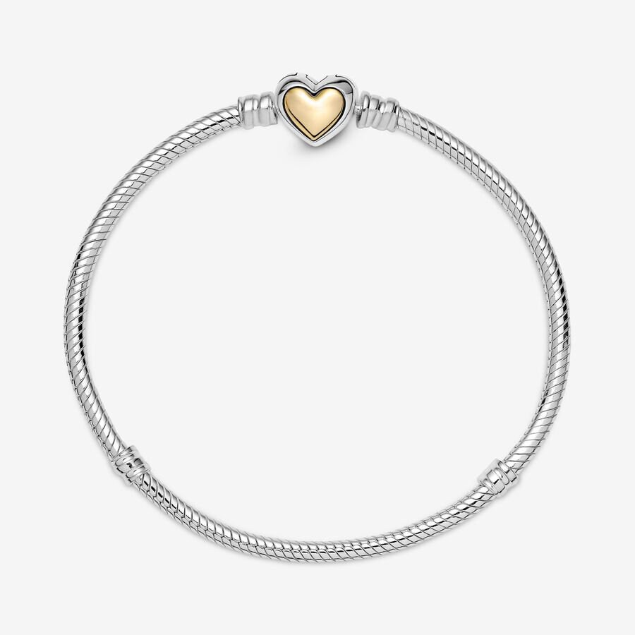 Pandora Domed Golden Heart Clasp Snake Chain Bracelet 20cm 599380C00 - Etsy