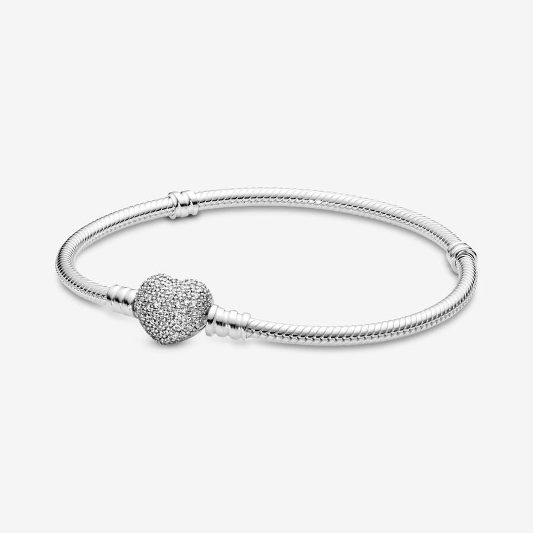 Pandora Moments Sparkling Heart Pavé Clasp Snake Chain Bracelet 20cm ...