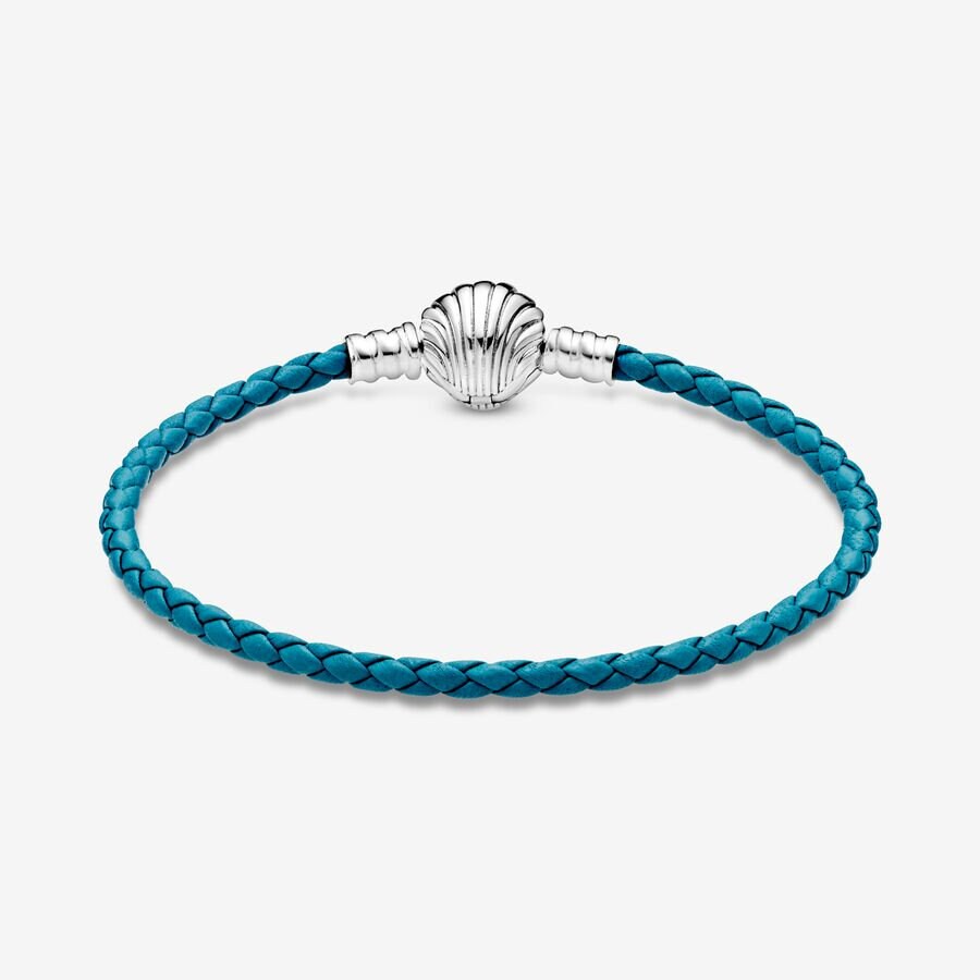 Pandora Moments Seashell Clasp Turquoise Braided Leather Bracelet. 20cm ...