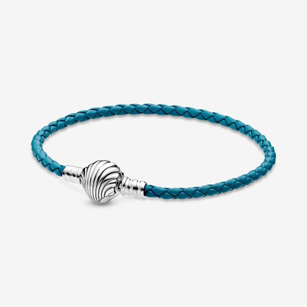 Pandora Moments Seashell Clasp Turquoise Braided Leather Bracelet. 20cm ...