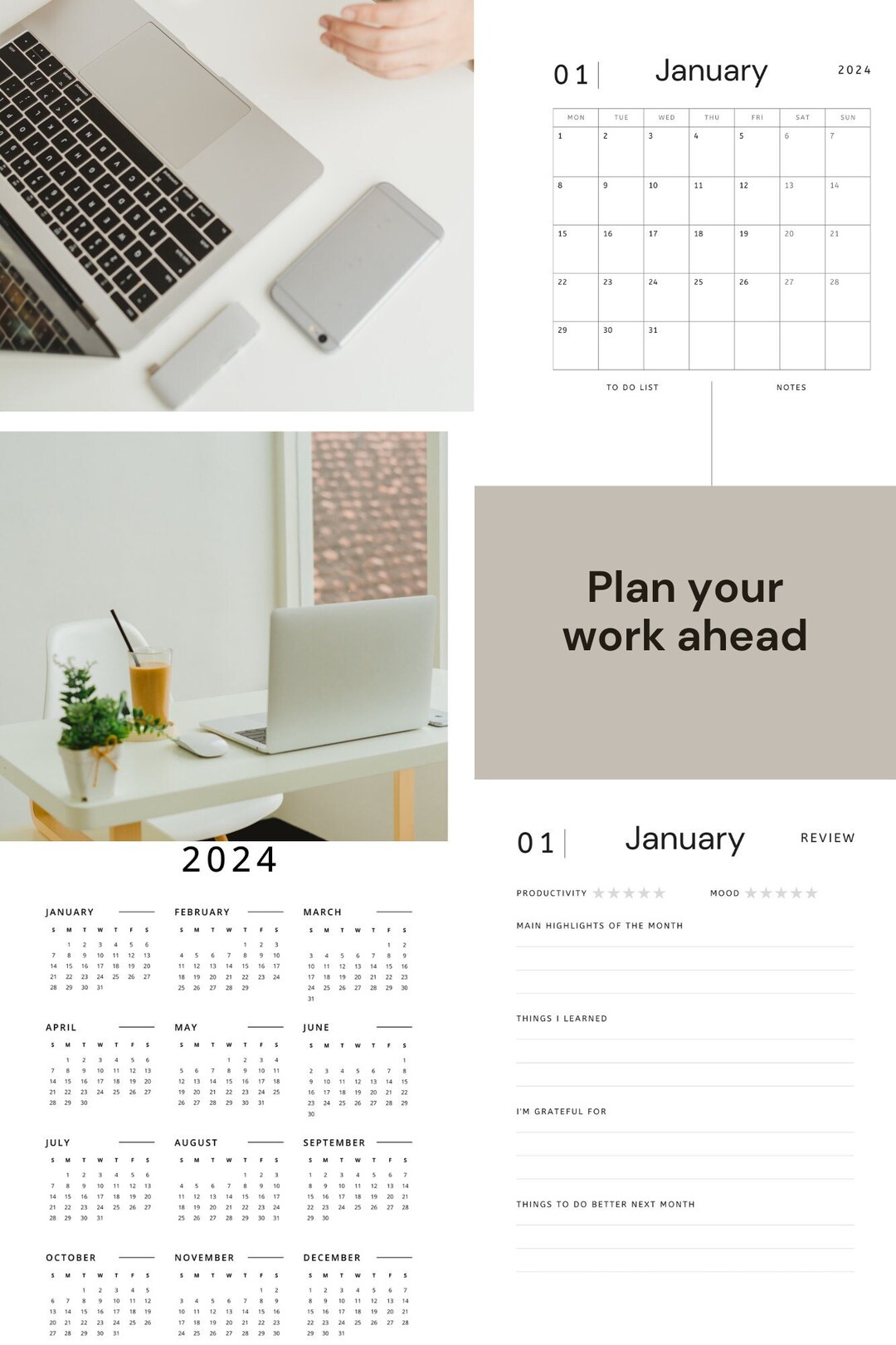 2024 Complete Life Planner With Monthly Reviews Instant Download PDF - Etsy