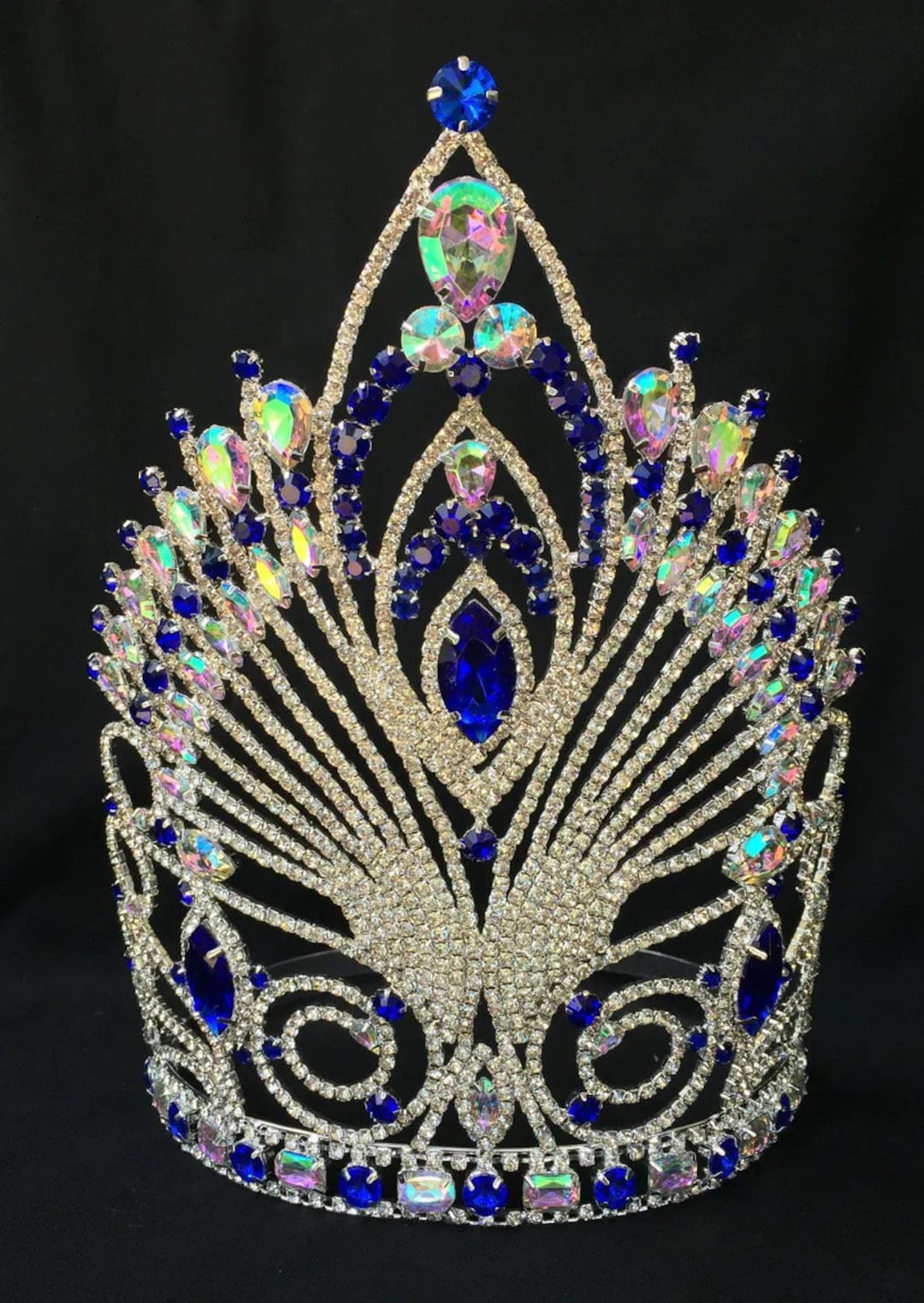 Rhinestone Large Pageant Crystal Crown Tiara Drag Queen 10 Inch USA ...