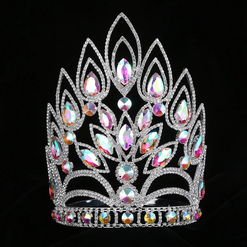 Rhinestone Large Pageant Crystal Crown Tiara Drag Queen 8 Inch USA ...