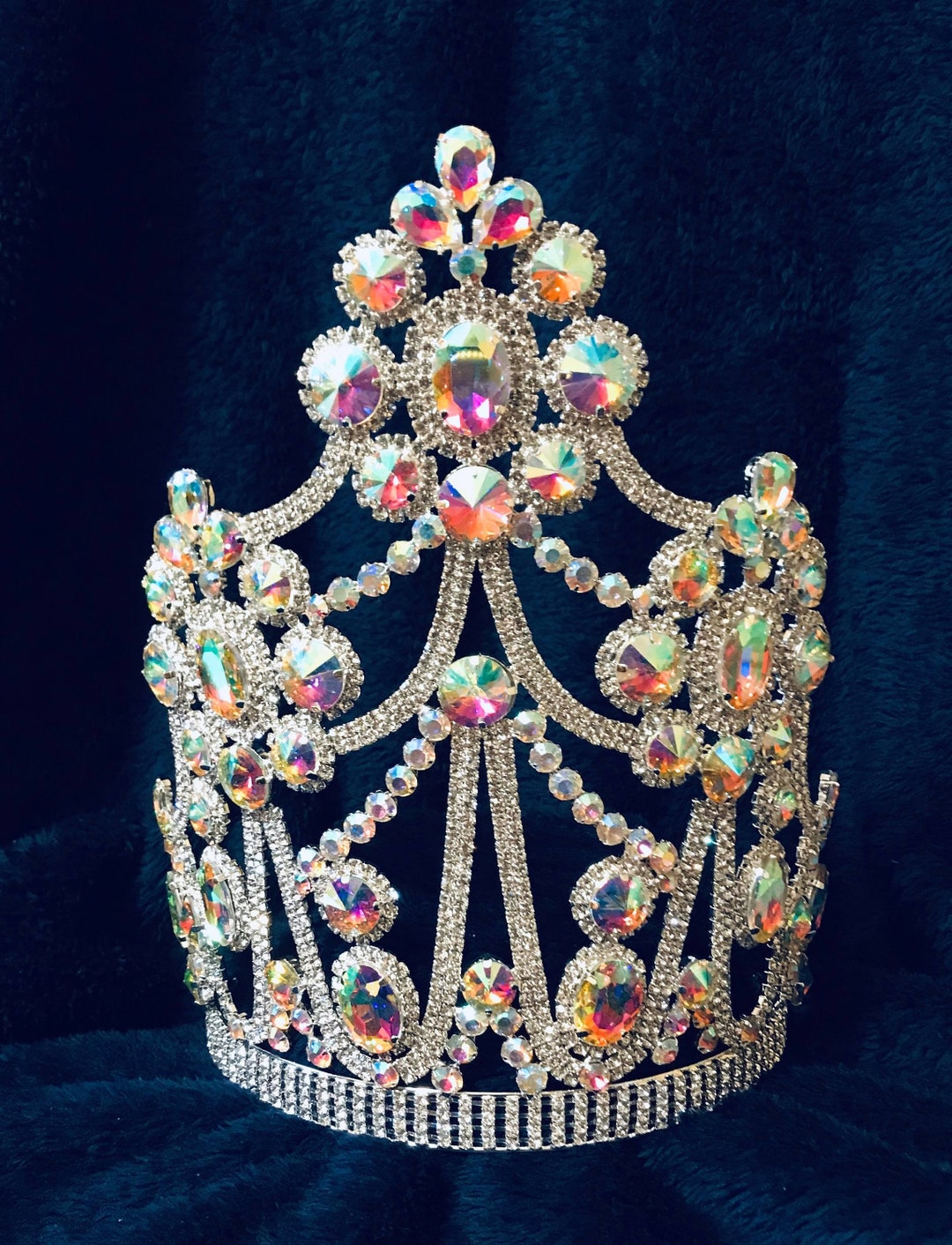 Rhinestone Large Pageant Crystal Crown Tiara Drag Queen 10 Inch USA ...