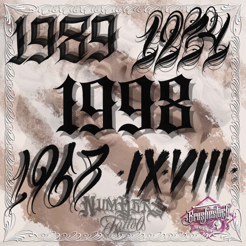 X100 Numbers Chicano Pack - Tattoo Procreate Brushes for iPad - Etsy