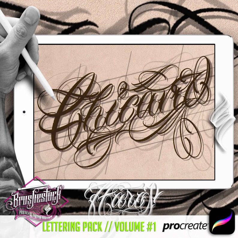 X218 Chicano Lettering Pack - Letters Tattoo Procreate Brushes for iPad ...