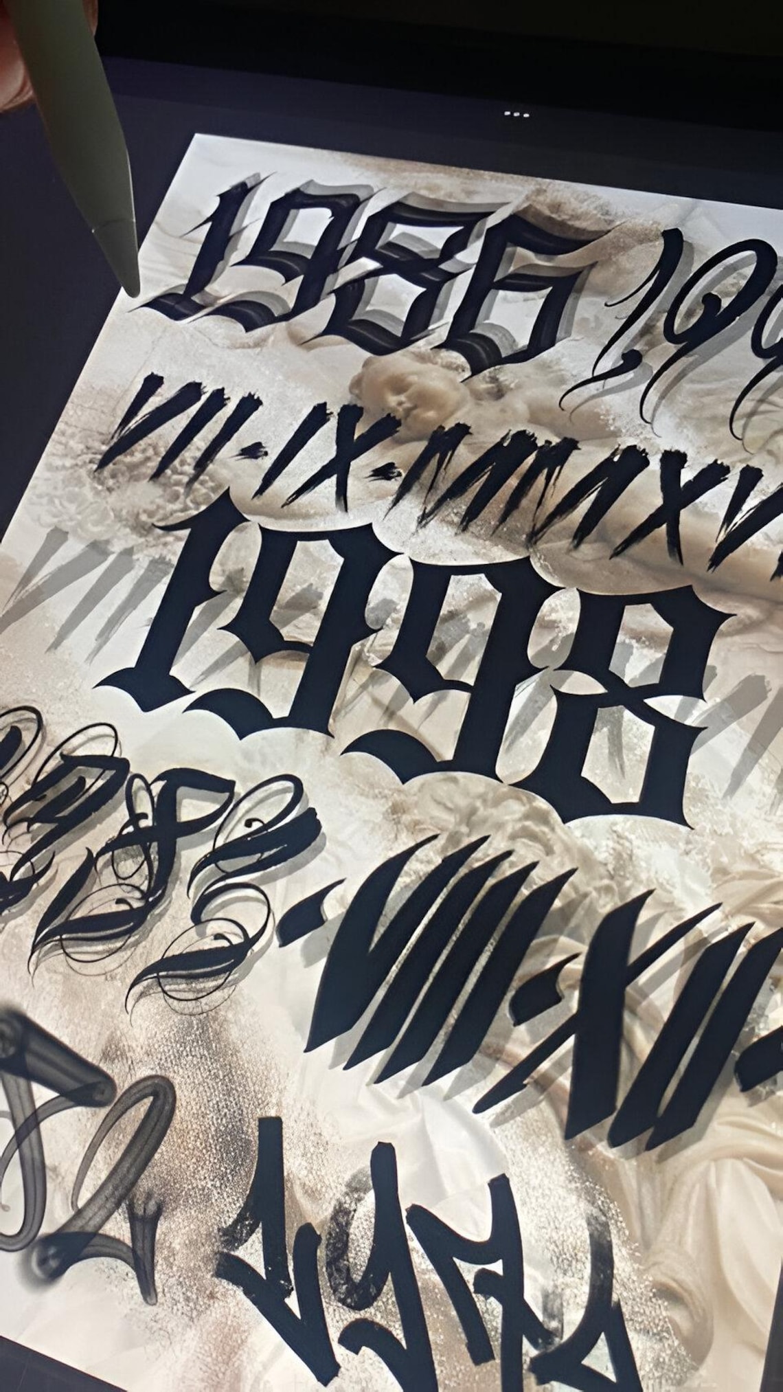 Chicano Tattoo Number Brushes for Procreate | 100 Roman Numeral Stamps ...