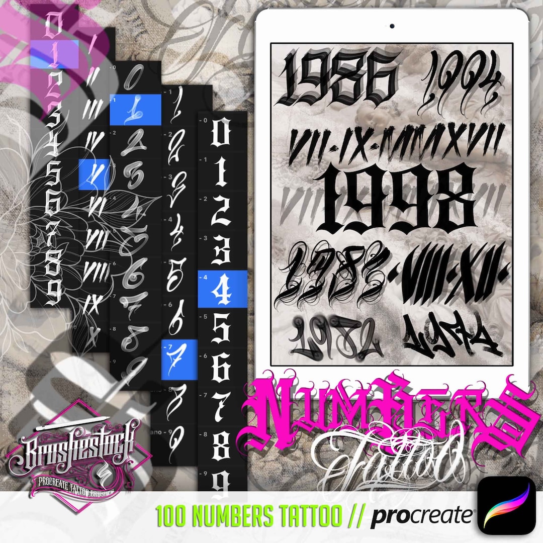 X100 Numbers Chicano Pack - Tattoo Procreate Brushes for iPad - Etsy