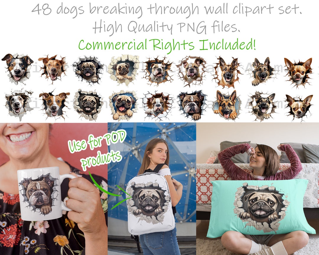 Dogs Clipart Bundle With 48 Dogs Through Breaking Wall - PNG Files ...