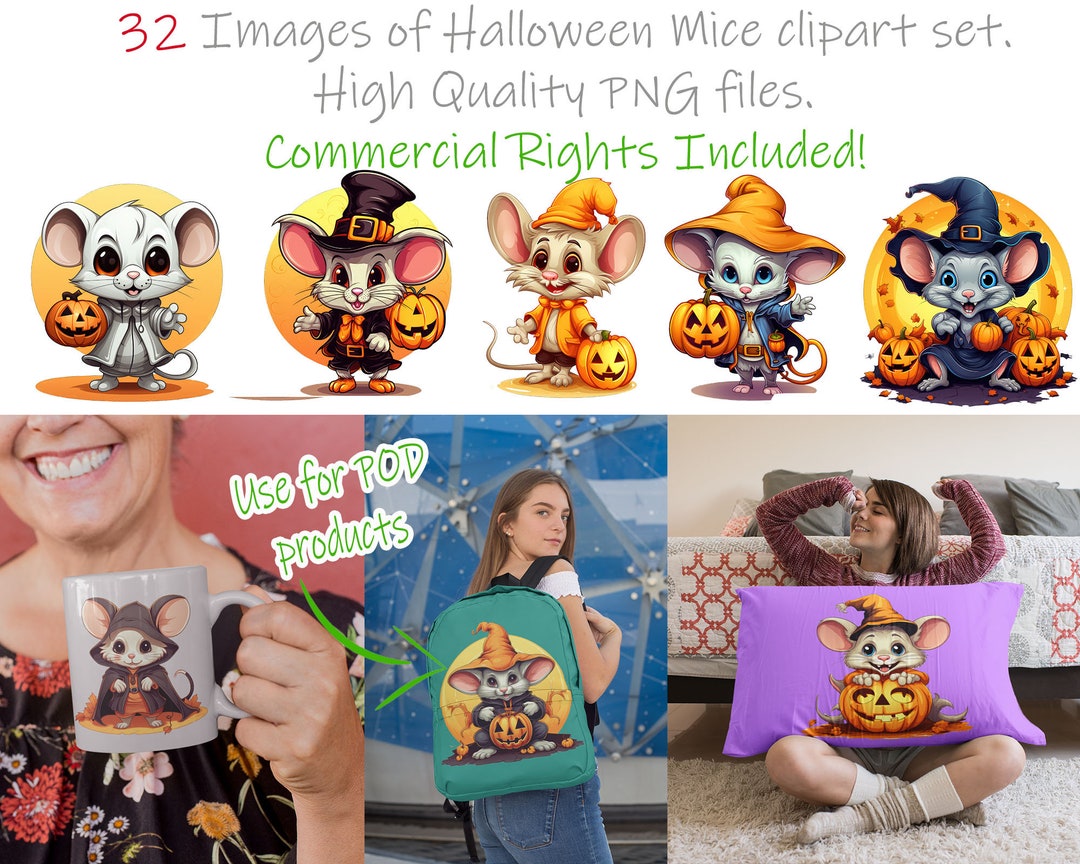 Halloween Mice Clipart Set - 32 Transparent PNG Files - High Quality ...