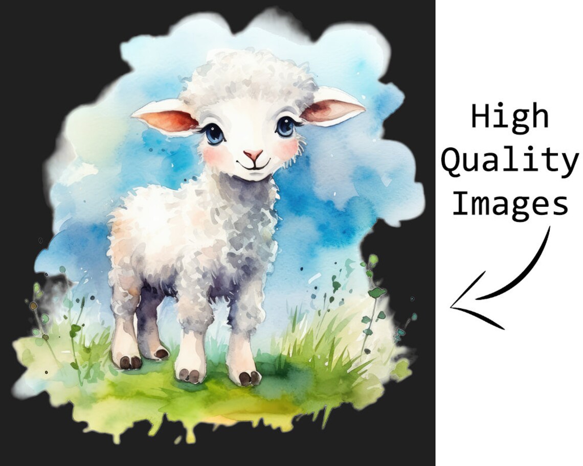 Watercolor Lambs Clipart Set - 32 High-quality PNG Files - Transparent ...
