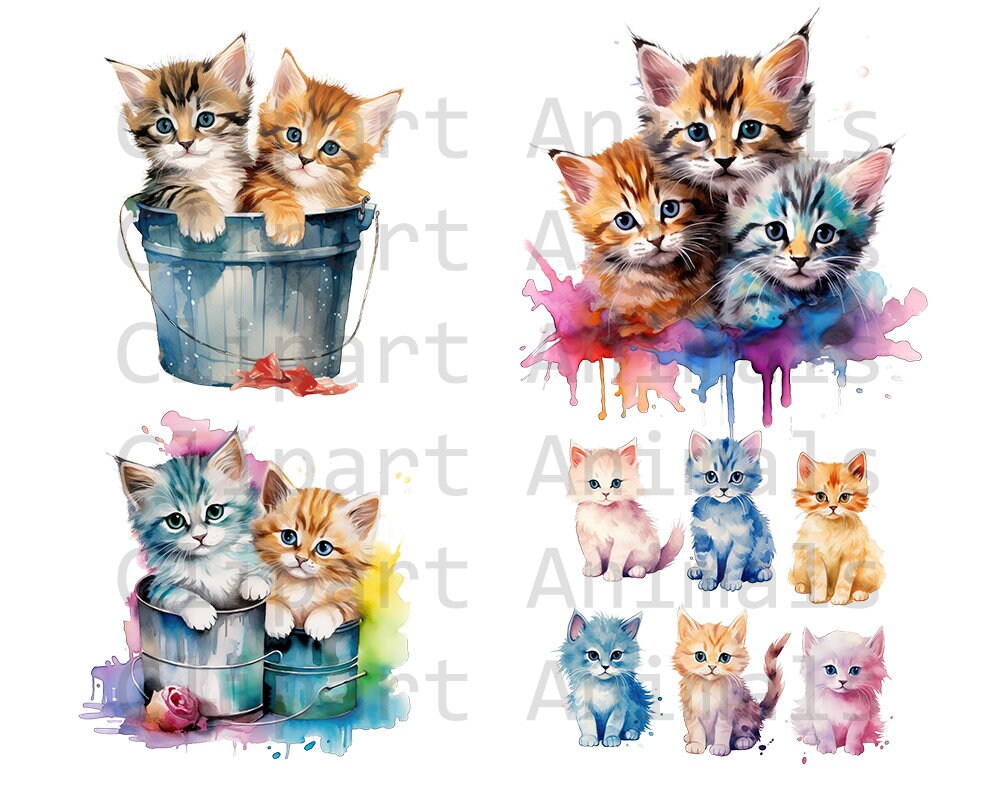 20+ Watercolor Kittens Clipart Set - Cats Clipart - High-quality ...