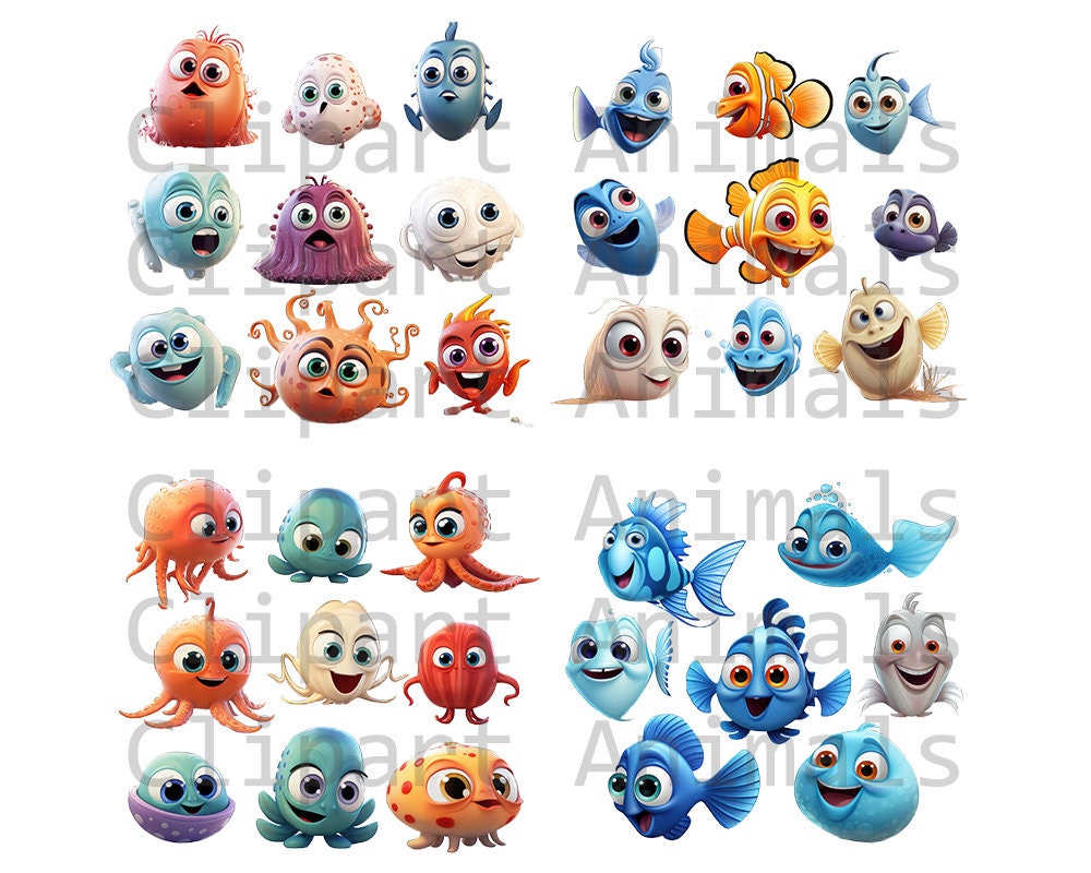 100 Fishes and Ocean Creatures Clipart Set Fish Clipart. High Quality ...