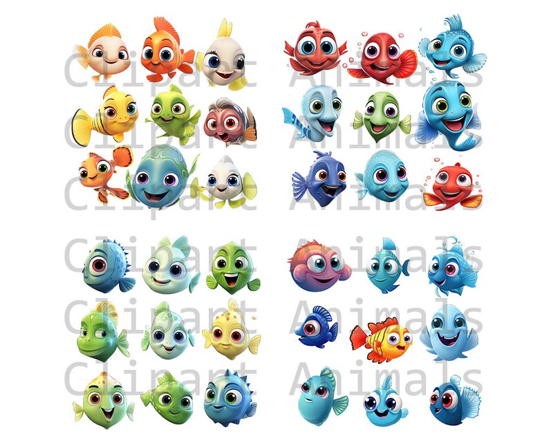 100+ Fishes and Ocean Creatures Clipart Set - Fish Clipart. High ...