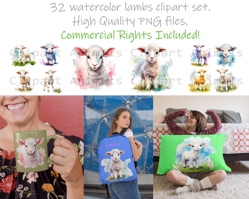 Watercolor Lambs Clipart Set - 32 High-quality PNG Files - Transparent ...