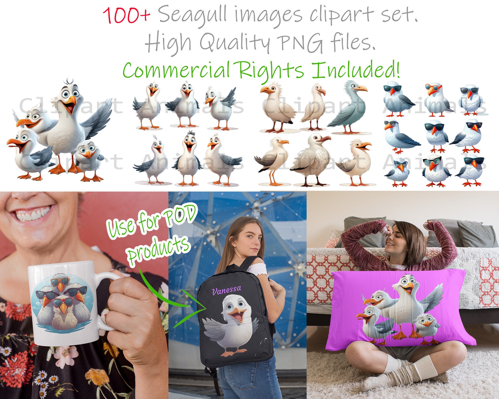 Playful Seagull Clipart Set Cartoon Style - 100+ High-quality ...