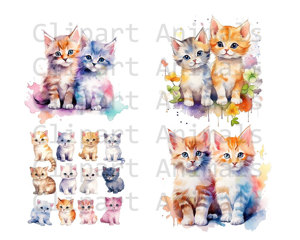 20+ Watercolor Kittens Clipart Set - Cats Clipart - High-quality ...