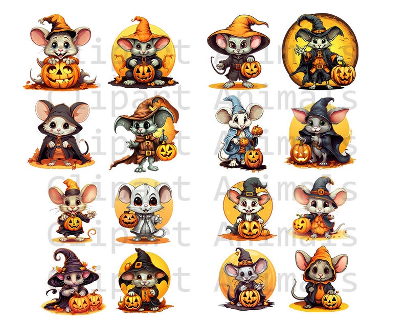 Halloween Mice Clipart Set - 32 Transparent PNG Files - High Quality ...