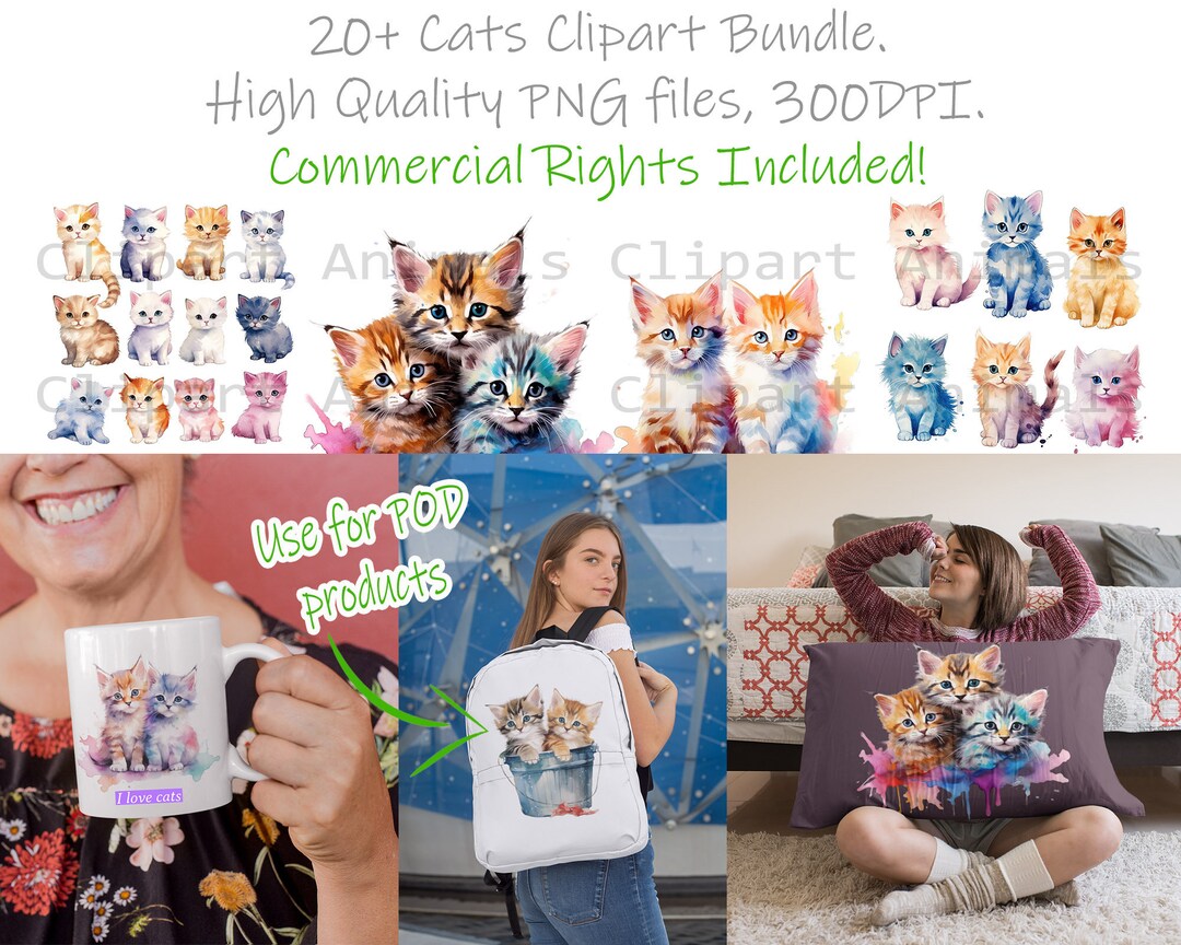 20+ Watercolor Kittens Clipart Set - Cats Clipart - High-quality ...