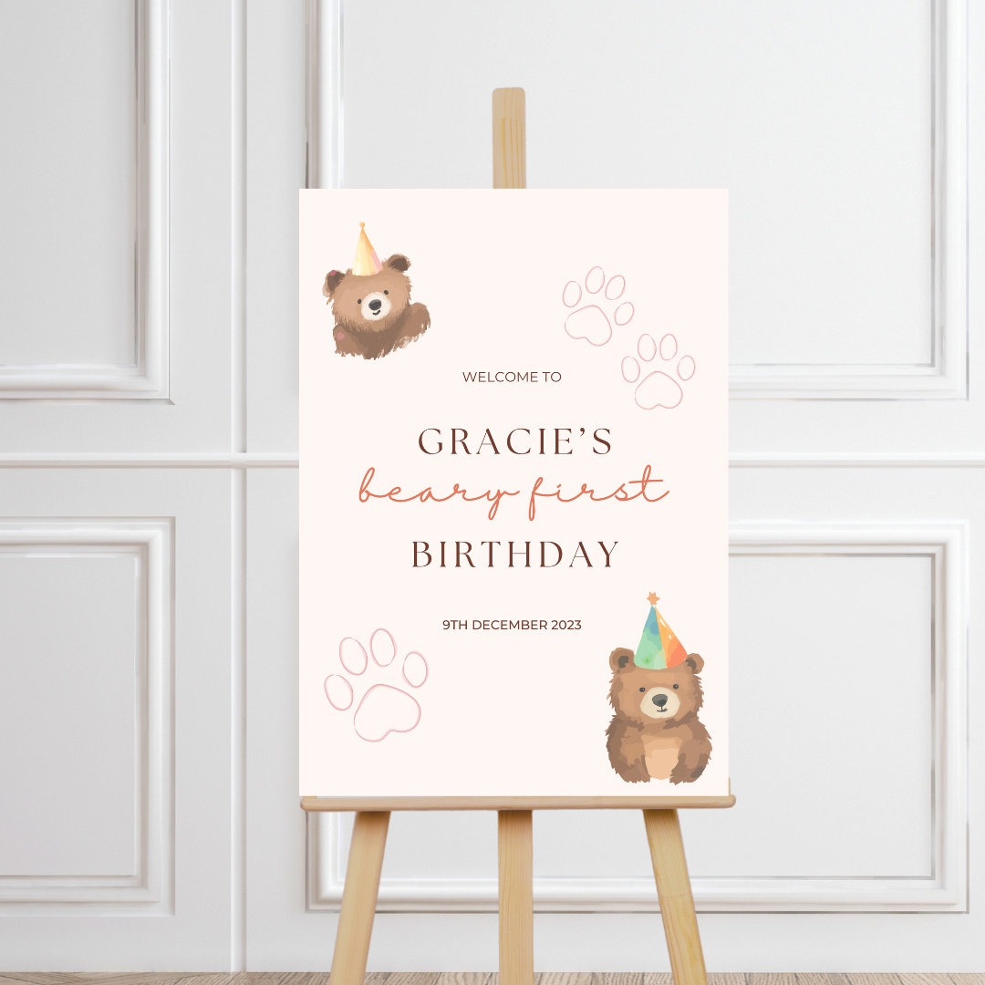 Beary First Birthday Invitation, Bear 1st Birthday Party, Editable ...