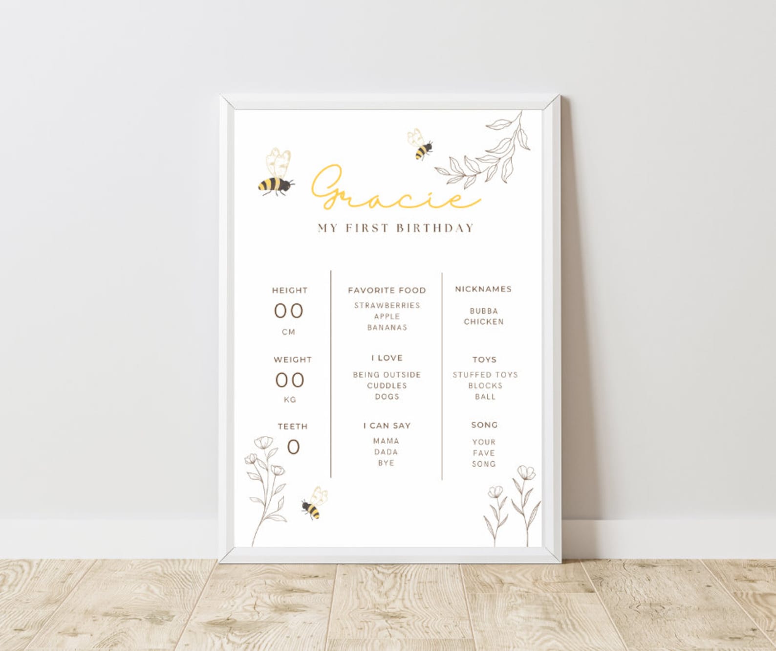 First Bee-day Welcome Sign, 1st Birthday, Editable Template, INSTANT ...