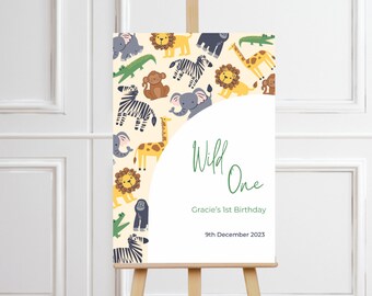 Wild One Birthday Welcome Sign – Jungle Safari Party Template ...