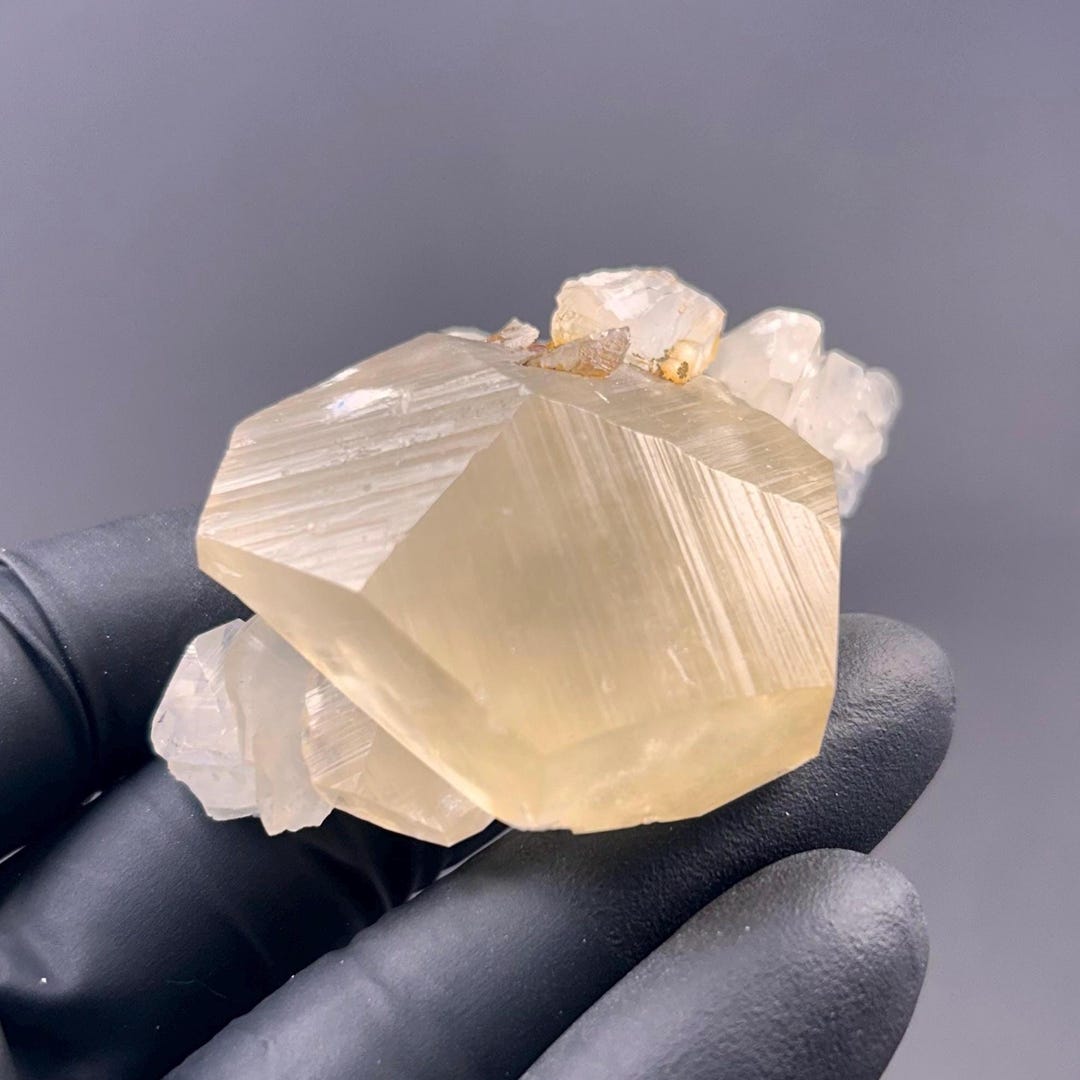 Large Yellow Calcite Crystal on Clear Calcite, Hubei, China - Etsy