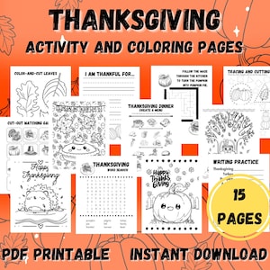 Thanksgiving Activity and Coloring Pages for Kids, Fall Activity Bundle ...