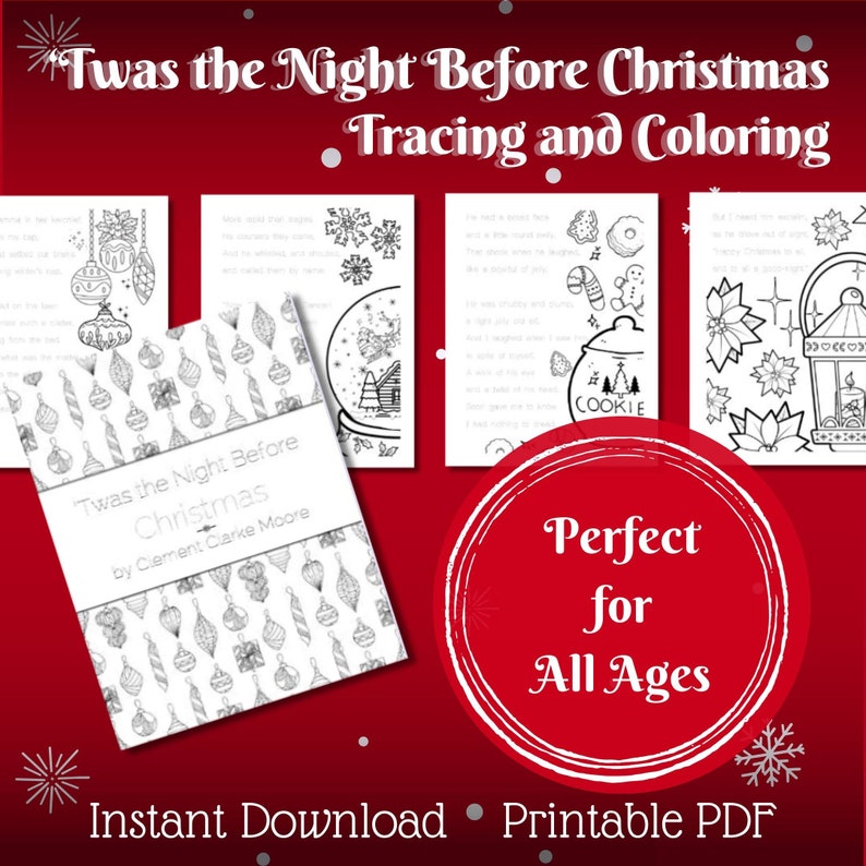 Twas the Night Before Christmas Holiday Tracing and Coloring Activity ...