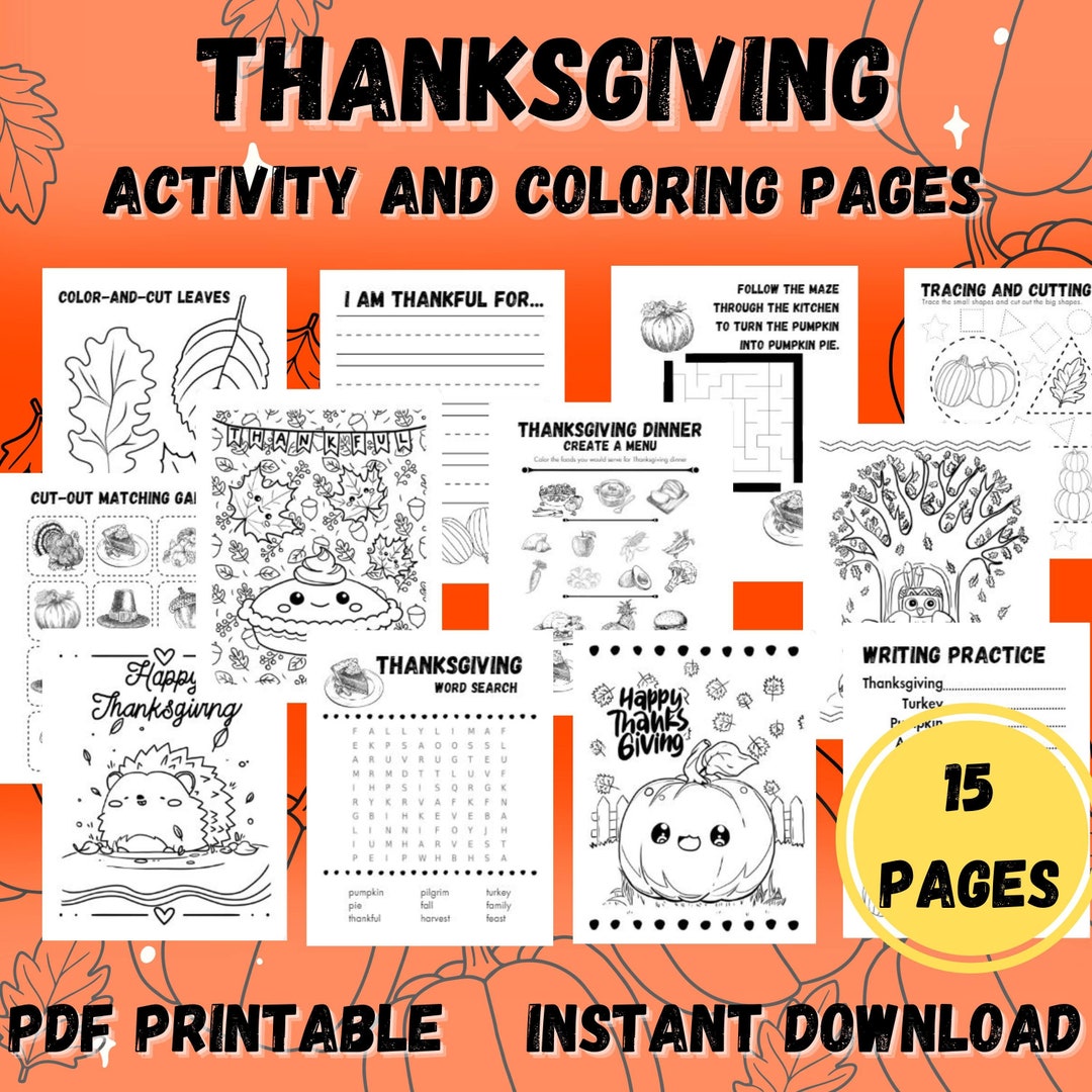 Thanksgiving Activity and Coloring Pages for Kids, Fall Activity Bundle ...