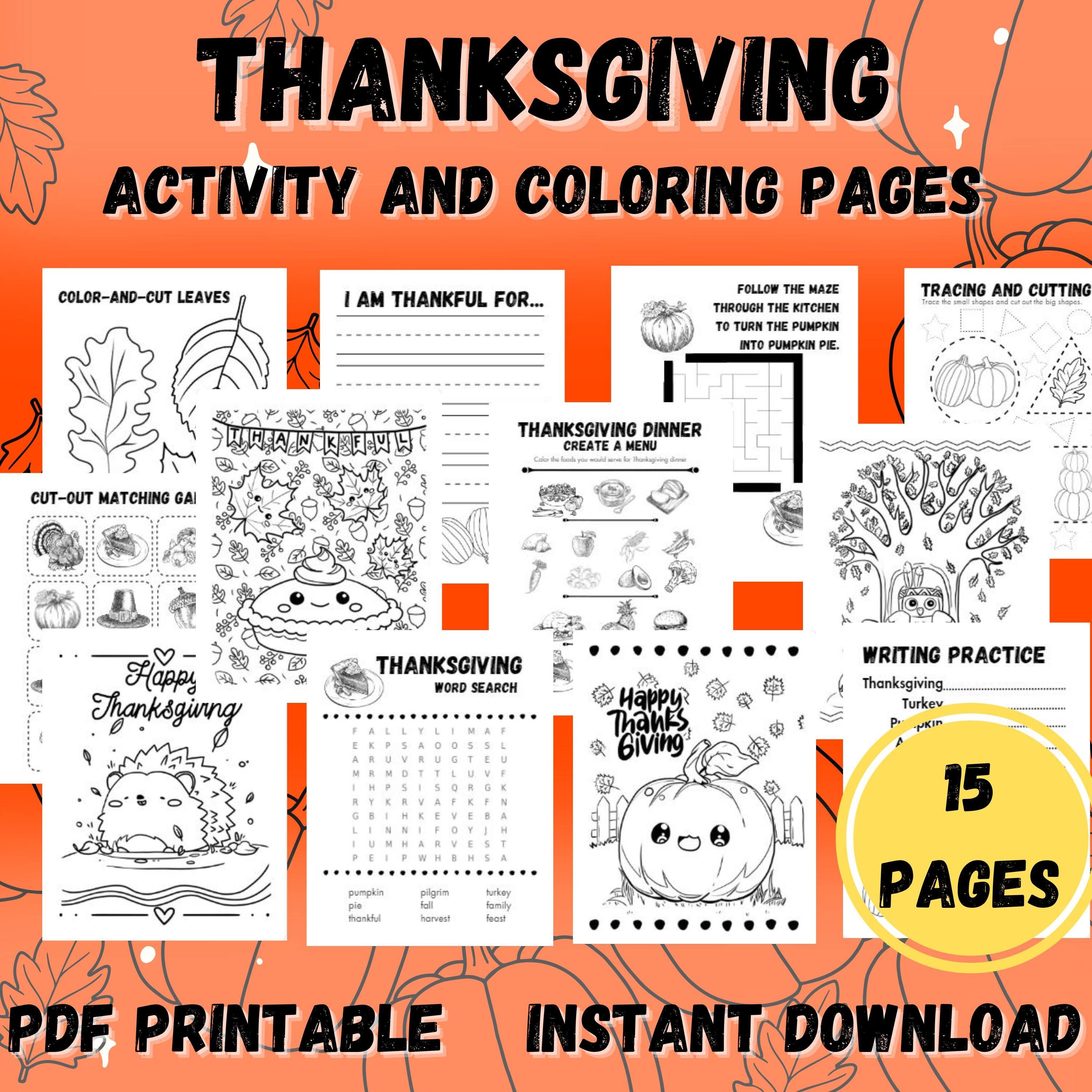 Thanksgiving Activity and Coloring Pages for Kids, Fall Activity Bundle ...