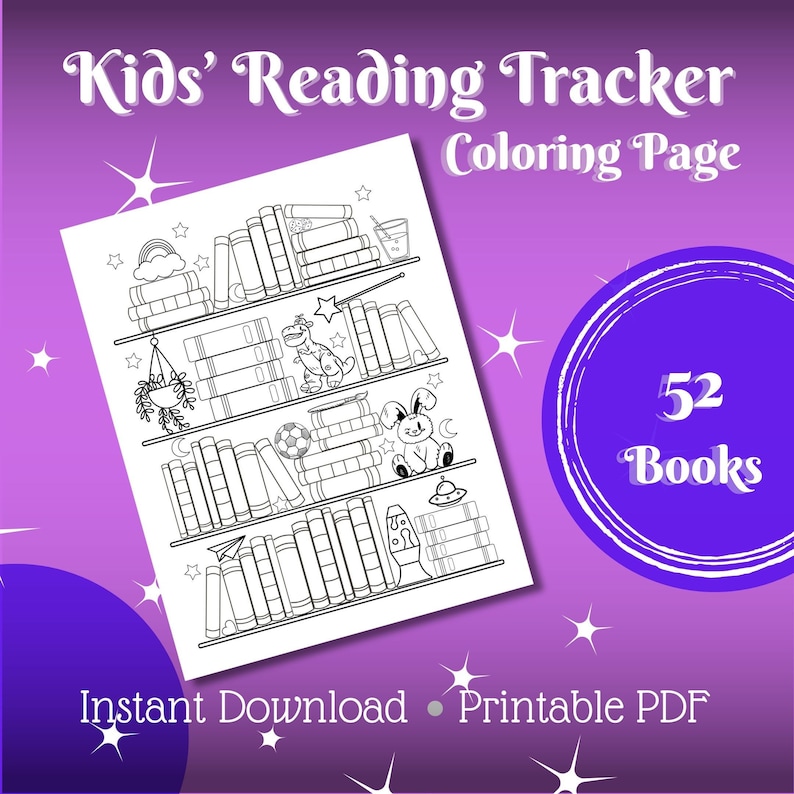 52 Book Yearly Reading Tracker Coloring Page for Kids - Etsy