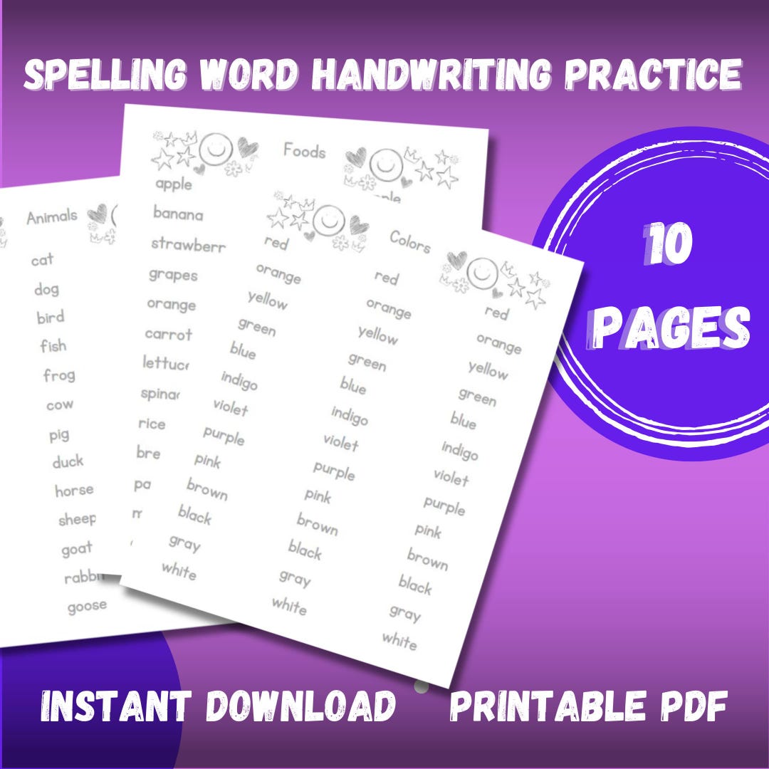 Spelling Word Handwriting Practice Tracing Worksheet PDF Printable - Etsy