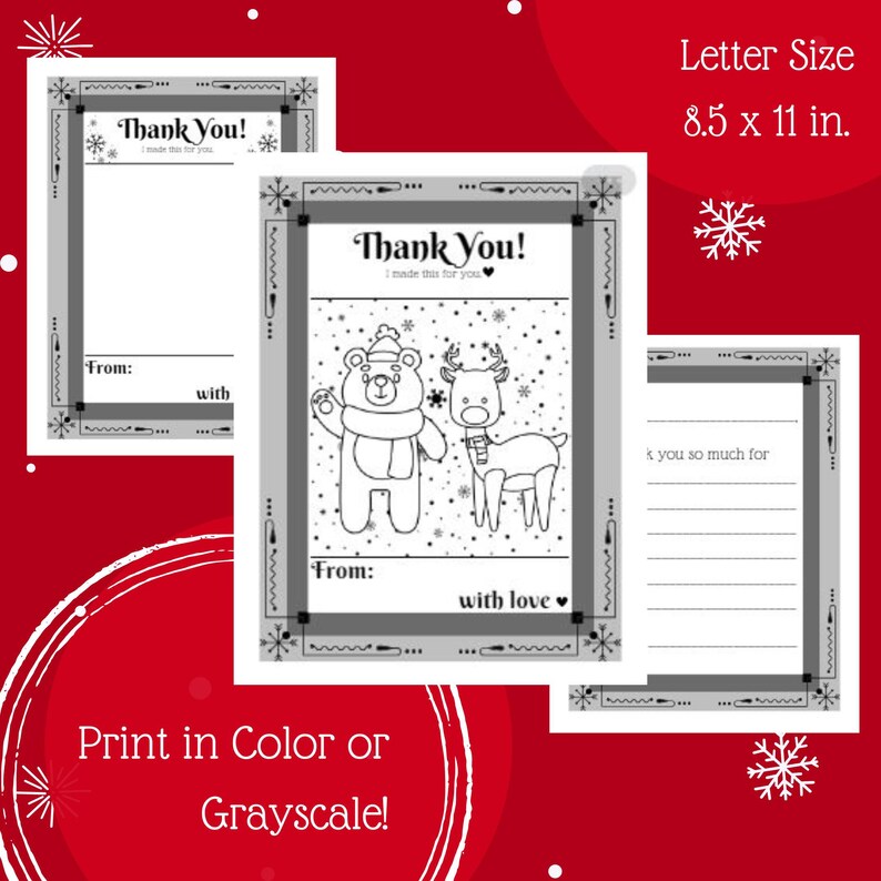 Kids' Holiday Thank You Notes Printable PDF Letters for Christmas Gifts ...