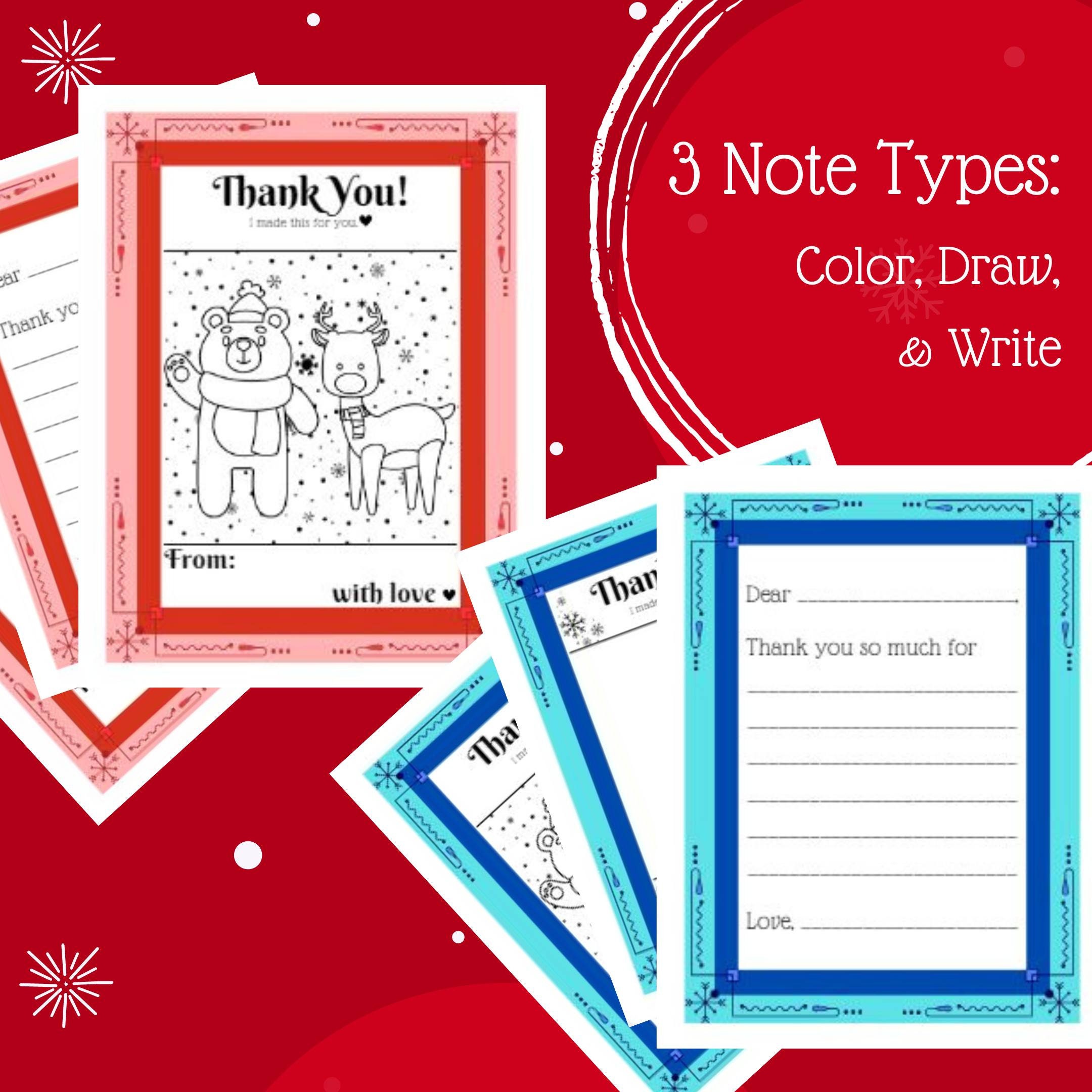 Kids' Holiday Thank You Notes Printable PDF Letters for Christmas Gifts ...