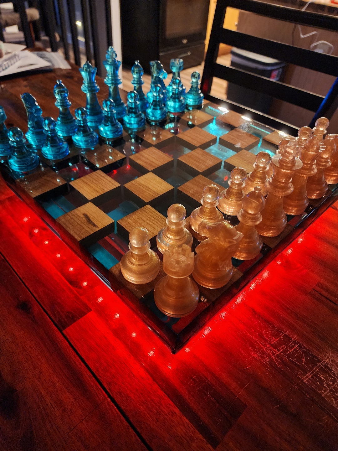 Epoxy/cherry Wood Chess Board With LED Lights - Etsy