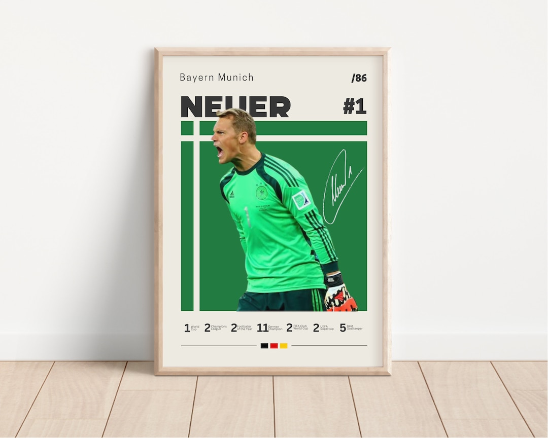 Manuel Neuer Poster, Bayern Munich Football Print, Football Poster ...