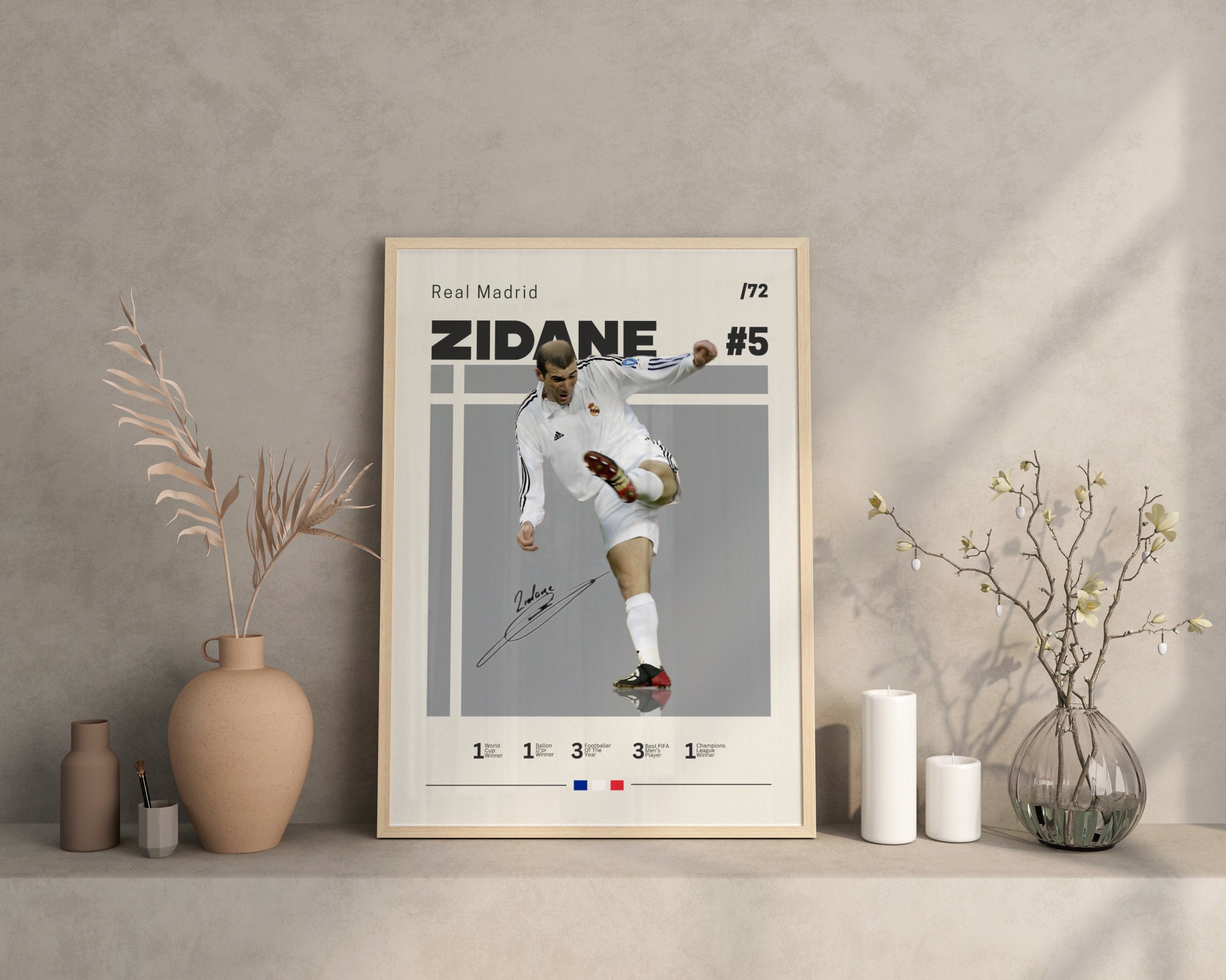 Zinedine Zidane Poster, Real Madrid, Football Print, Football Poster ...