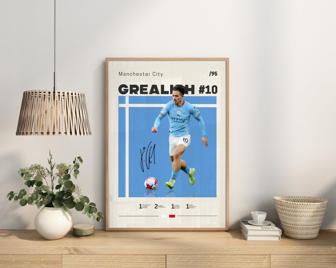 Jack Grealish Poster, Manchester City Football Print, Football Poster ...