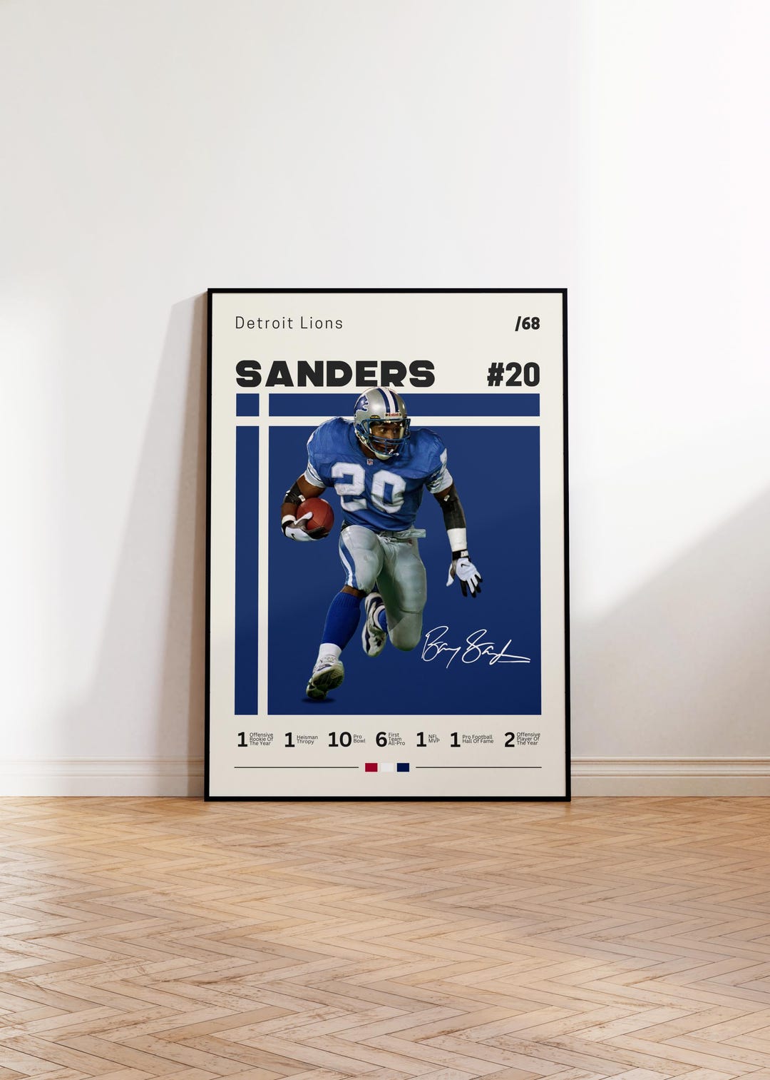 Barry Sanders Poster, Detroit Lions Print, Sanders Fan Gift, NFL Fan ...