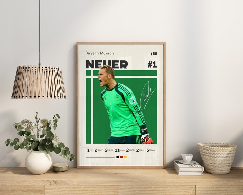 Manuel Neuer Poster, Bayern Munich Football Print, Football Poster ...