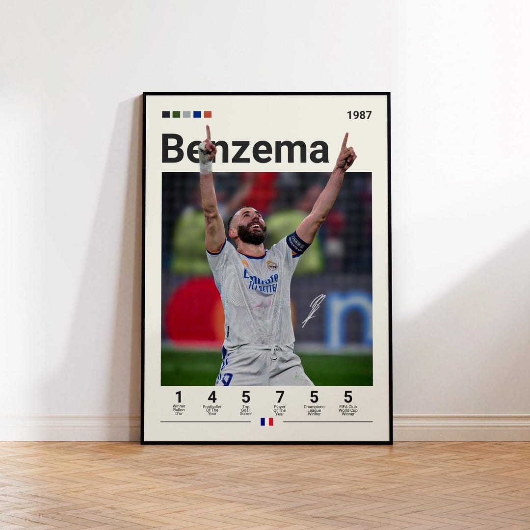 Karim Benzema Poster, Real Madrid Print, Benzema Fan Gift, Soccer Gifts ...